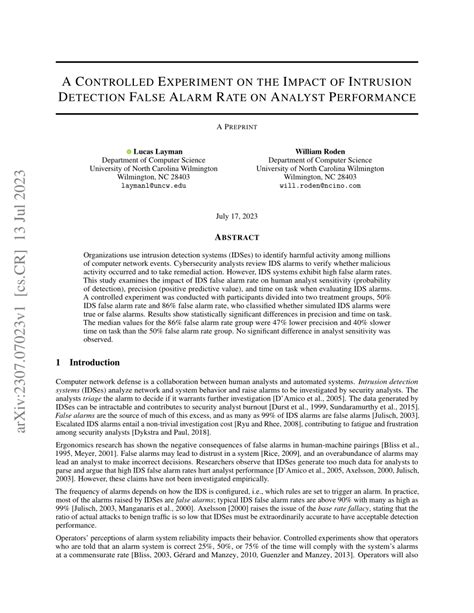 Pdf A Controlled Experiment On The Impact Of Intrusion Detection False Alarm Rate On Analyst