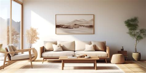 갈색 소파 커피 테이블 및 식물 3d 렌더와 함께 현대적인 거실 내부 프리미엄 사진