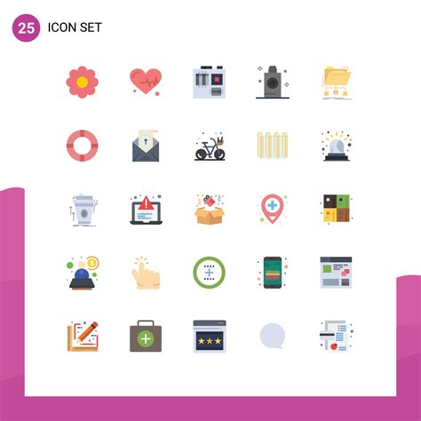 25 Universal Flat Color Signs Symbols Of Network Files Motherboard Data Wash Editable Vector