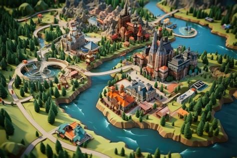 아이소메트릭 스타일의 테마파크 개요 지도 전문 광고 사진 프리미엄 사진