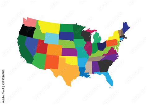 America Map Detailed Map United States Colored Map Of All Us States Stock Vector Adobe Stock
