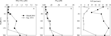 Depth Profiles Of Nitrate Nitrite A Orthophosphate B And N P Download Scientific
