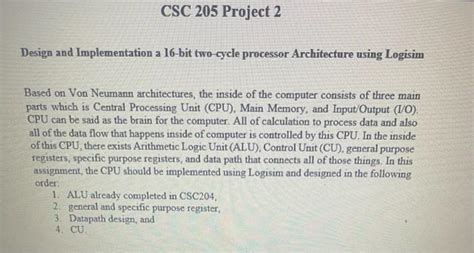 Solved CSC 205 Project 2 Design And Implementation A 16 Bit Chegg Com