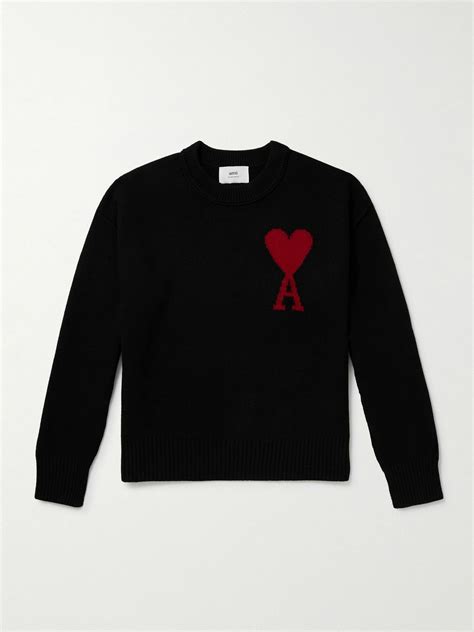 Ami Paris Logo Intarsia Virgin Wool Sweater Black Ami