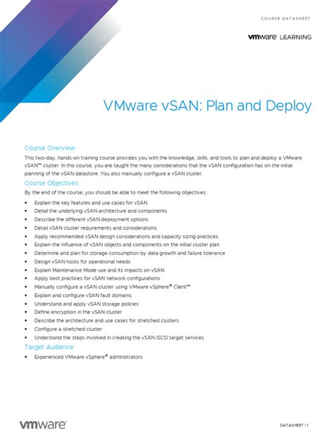 Edu Datasheet Vmware Vsan Plan And Deploy V7 0 Pdf Computing Information Technology Management