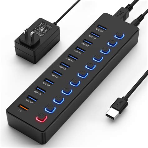 Powered Usb Hub Wenter 11 Port Usb Splitter Hub 10 Faster Data Transfer Ports 1