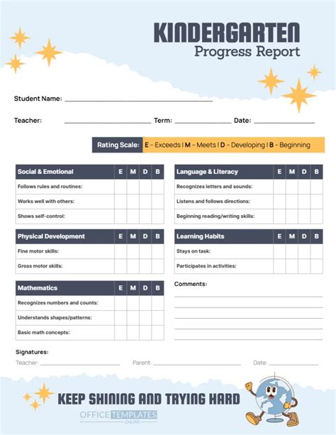 Kindergarten Progress Report Card Office Templates Online