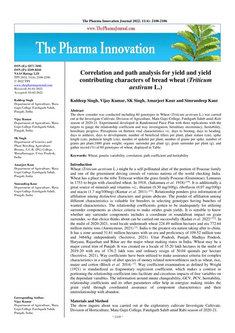 Pdf Correlation And Path Analysis For Yield And Yield Contributing Characters Of Bread Wheat