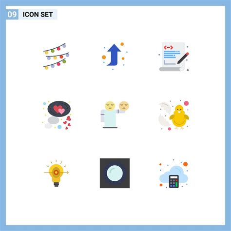 Set Of 9 Commercial Flat Colors Pack For Hand Bubble Coding Love Chat Editable Vector Design