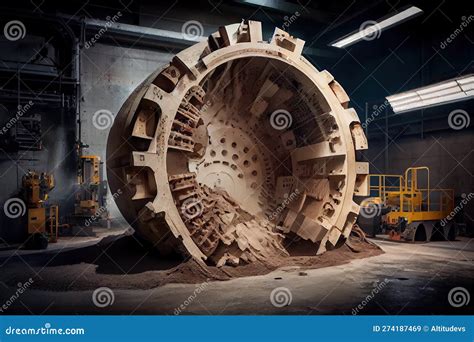 Tunnel Boring Machine With Its Mechanical Parts Moving And Working Carving Out Underground