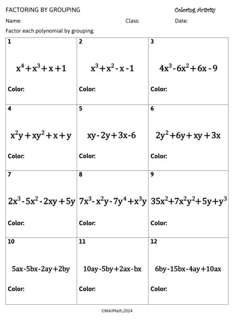 Factoring Polynomials By Grouping Color By Code Teacher
