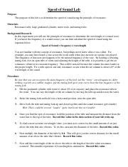 Speed Of Sound Lab Resonance Version Doc SpeedofSoundLab Purpose