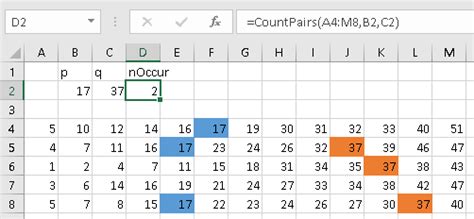 Worksheet Function Excel Counting Pairsquads Of Numbers In Rows