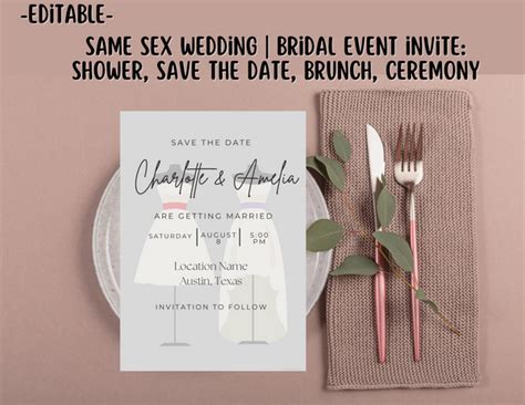 Editable Same Sex Wedding Event Invite Bridal Shower Brunch Save The Date Printable Same