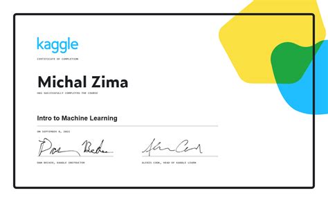 michal zima completed the intro to machine learning course on kaggle