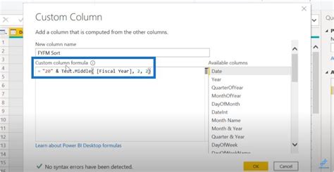 Clasificación de las columnas de la tabla de fechas en LuckyTemplates