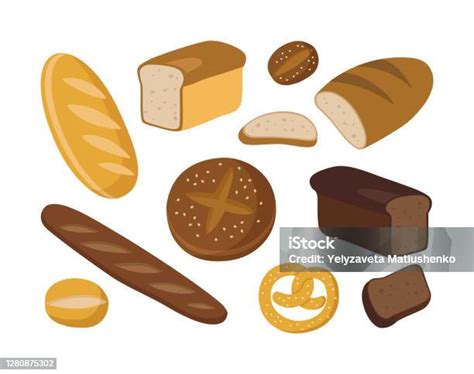 Ilustrasi Vektor Roti Set Baguette Roti Gandum Roti Gandum Utuh Bagel Roti Panggang Ilustrasi