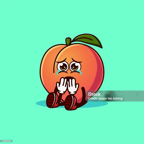 귀여운 복숭아 과일 캐릭터 앉아 울고 과일 문자 아이콘 개념 격리 플랫 만화 스타일 프리미엄 벡터 천도복숭아에 대한 스톡 벡터 아트 및 기타 이미지 Istock