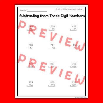 Subtraction With Regrouping Practice Standard Algorithm TPT