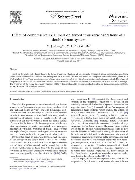 Pdf Effect Of Compressive Axial Load On Forced Transverse Vibrations Of A Double Beam System