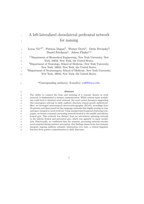 Pdf A Left Lateralized Dorsolateral Prefrontal Network For Naming