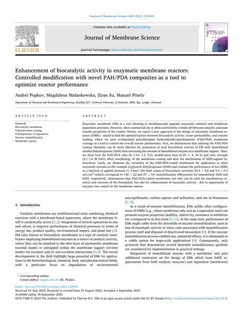 Pdf Enhancement Of Biocatalytic Activity In Enzymatic Membrane Reactors Controlled