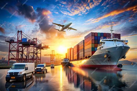 Transportation And Logistic Network Distribution Growth Container Cargo Ship And Trucks Of