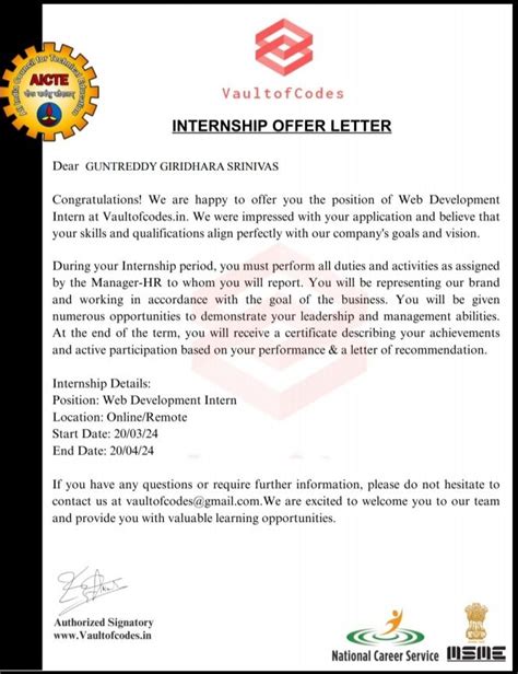 Giridhara Srinivas Guntreddy On Linkedin Vaultofcodes Internship
