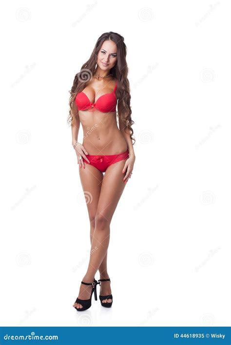 Curly Underwear Model Posing In Full Growth Stock Image Image Of Vogue Body