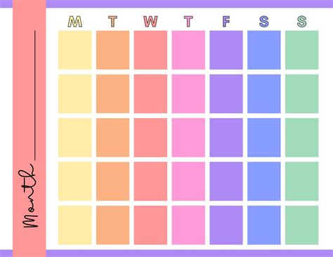Colorful Blank Calendar Printable Instant Download Etsy