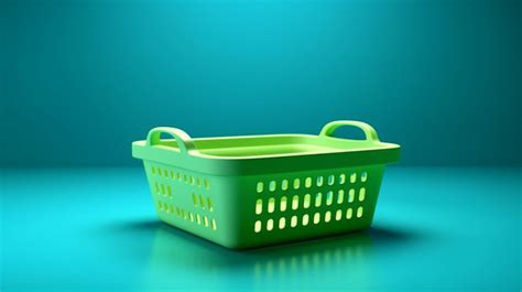 미니멀한 스타일과 충분한 복사 공간을 갖춘 파란색 배경에 있는 녹색 쇼핑 바구니의 3d 렌더링 그림 슈퍼마켓 바구니 쇼핑 바구니 시장 바구니 배경 일러스트 및 사진
