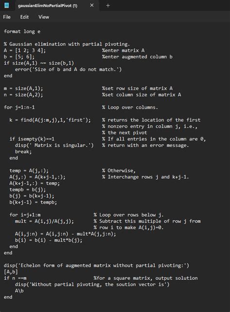 solved code is provided for you to run gaussian elimination