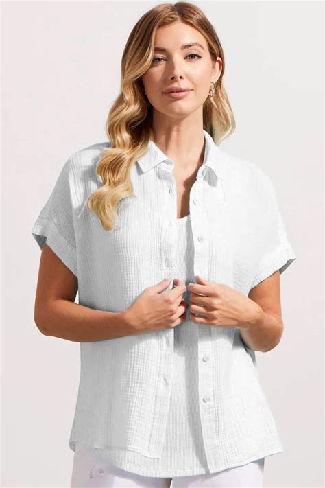 Simply Tall Womens Oversized Crinkle Gauze Camp Shirt