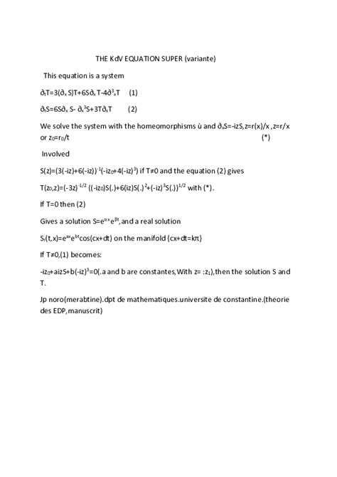 Doc The Kdv Equation Super Variante