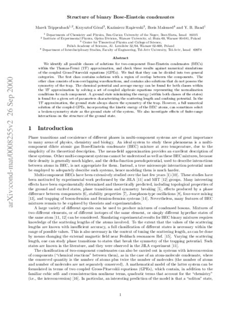 Pdf Structure Of Binary Bose Einstein Condensates
