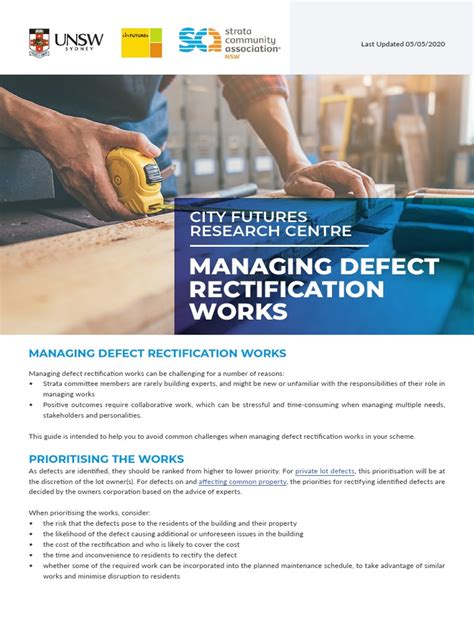 Managing Defect Rectification Works City Futures Research Centre Pdf Employment Insurance