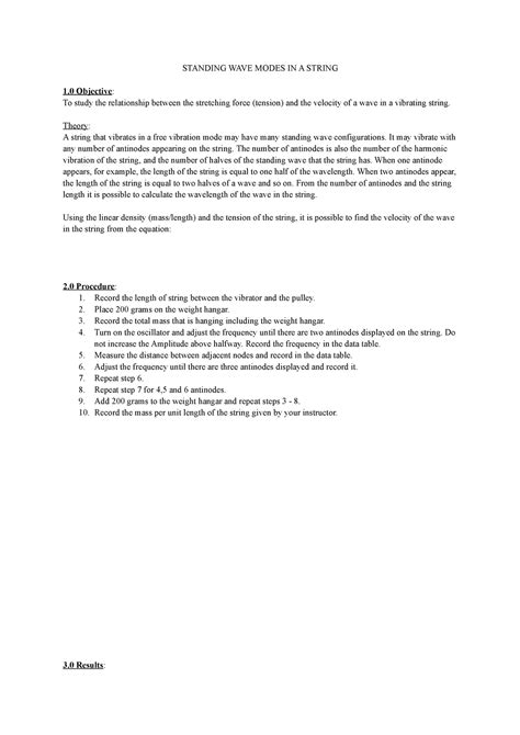 Standing Wave Modes In A String Lab Standing Wave Modes In A String 1