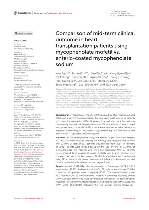 Pdf Comparison Of Mid Term Clinical Outcome In Heart Transplantation Patients Using