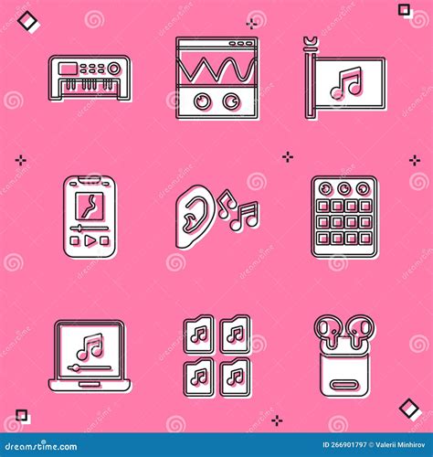 Set Music Synthesizer Oscilloscope Festival Flag Player Ear Listen