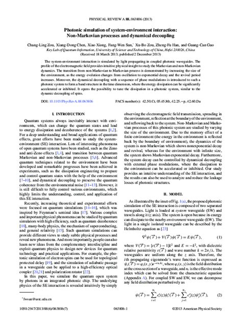 Pdf Photonic Simulation Of System Environment Interaction Non Markovian Processes And