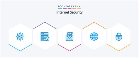 Internet Security 25 Blue Icon Pack Including Locked Internet Email