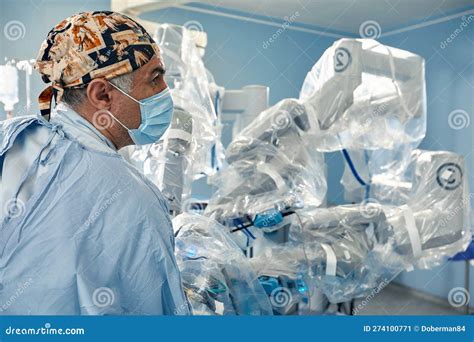 Surgical System With Minimally Invasive Robot In A Hospital Robotic Technological Equipment