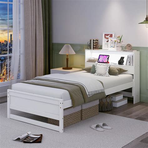 Giantex Twin Bed Frames With Storage Headboard Wood