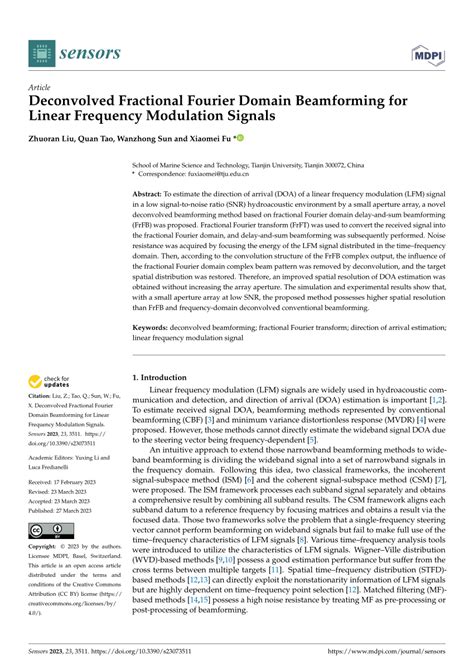 Pdf Deconvolved Fractional Fourier Domain Beamforming For Linear Frequency Modulation Signals