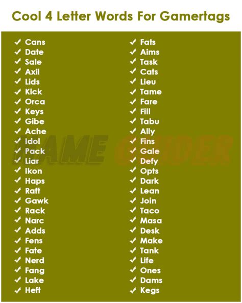 850 Cool 4 Letter Words For Gamertags Name Guider