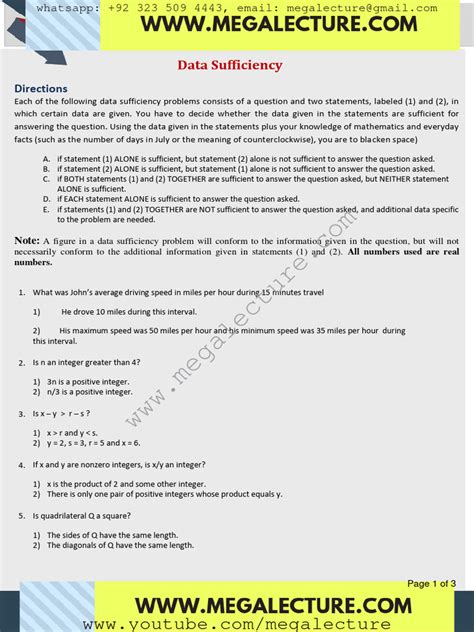 Data Sufficiency Pdf Mathematics