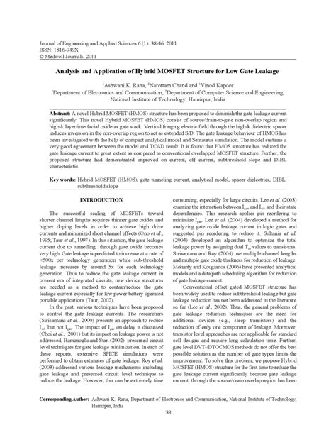 Pdf Analysis And Application Of Hybrid Mosfet Structure For Low Gate Leakage
