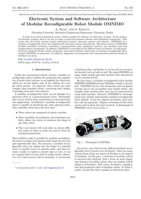 PDF Electronic System And Software Architecture Of Modular Reconfigurable Robot Module OMNIMO
