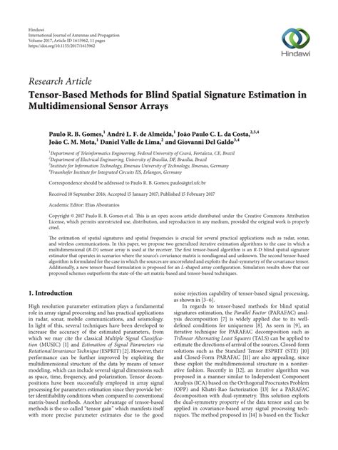 Pdf Tensor Based Methods For Blind Spatial Signature Estimation In Multidimensional Sensor Arrays