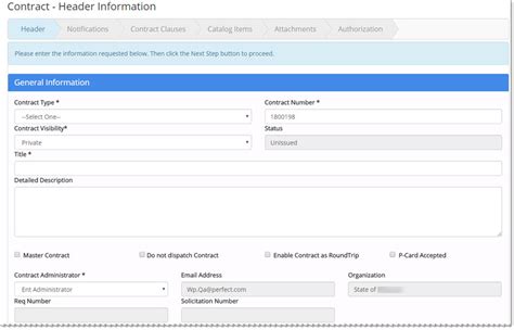 Master Contract Header Information